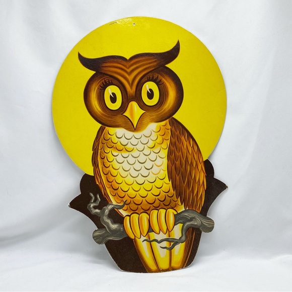 Vintage | Accents | Vintage Halloween Diecut Owl Full Moon Rare Htf ...